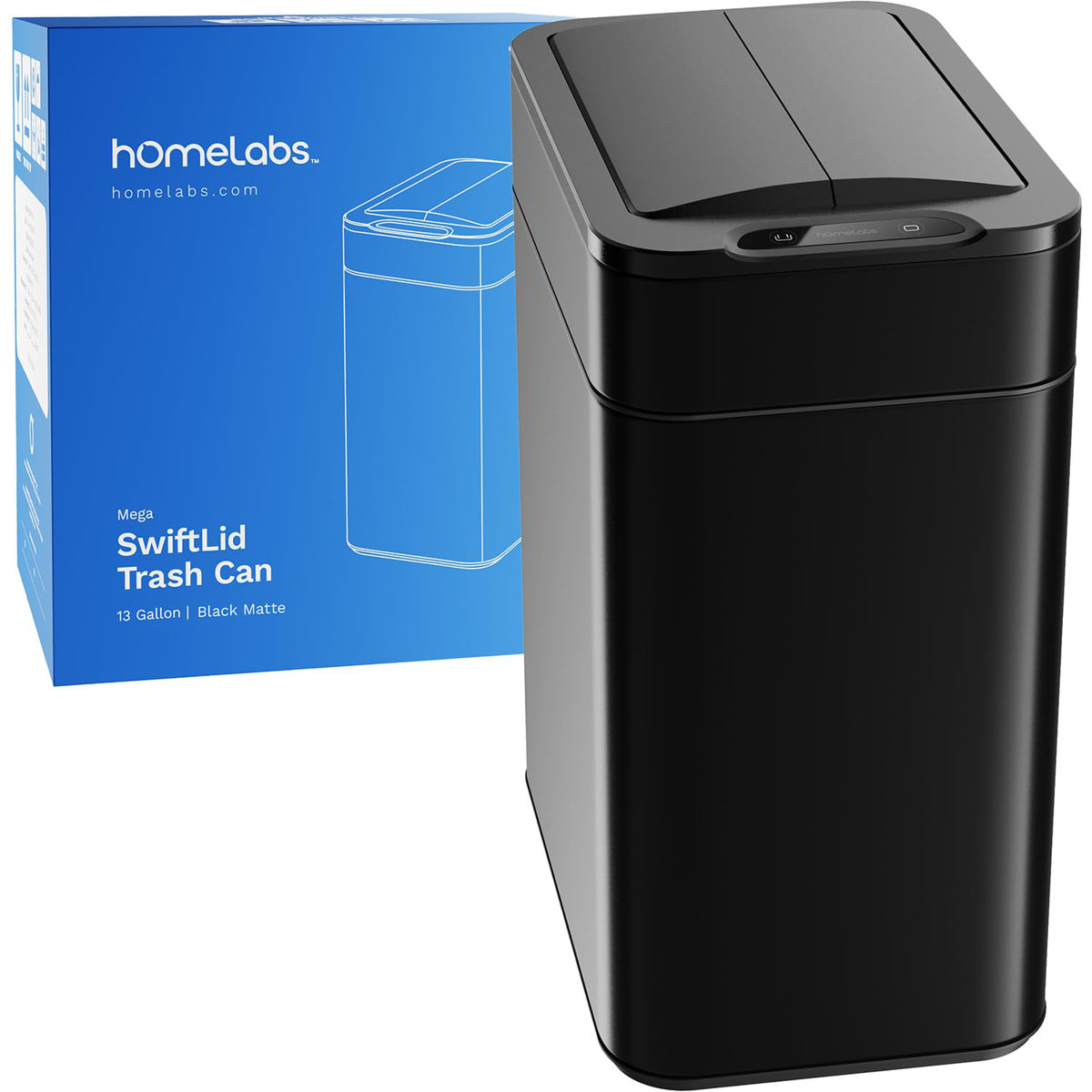 hOmeLabs Robust 13 Gallon Kitchen Trash Can, Retractable Sensor Butterfly Lid, Maximizing Space ...